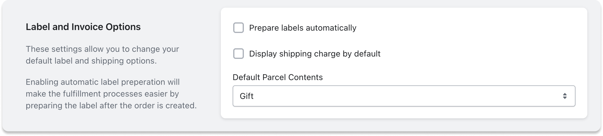 Label and Invoice options – LUNARIS